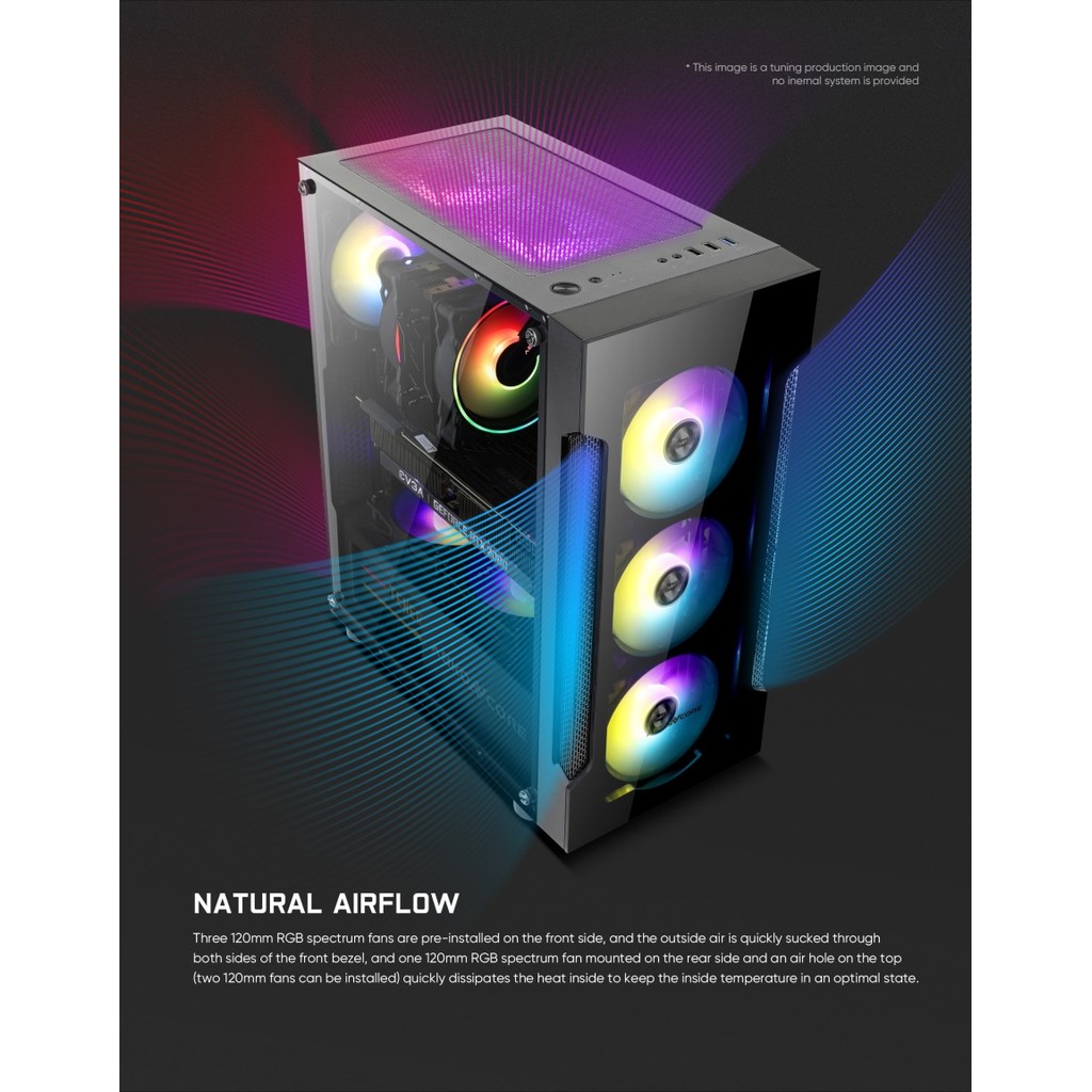 Jual Casing PC Gaming ABKO T250 V2 - Inc 4 Pcs 12" Spectrum Fan RGB Tempered Glass Panels ...