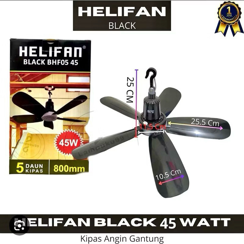 Jual Ceiling Heli Fan Kipas Angin Gantung Hitam Black BHF05 45w 45watt ...