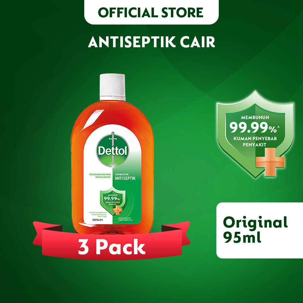 Jual Dettol Cairan Antiseptik Disinfektan 95ml x 3 pcs - Botol Antiseptic Liquid | Shopee Indonesia