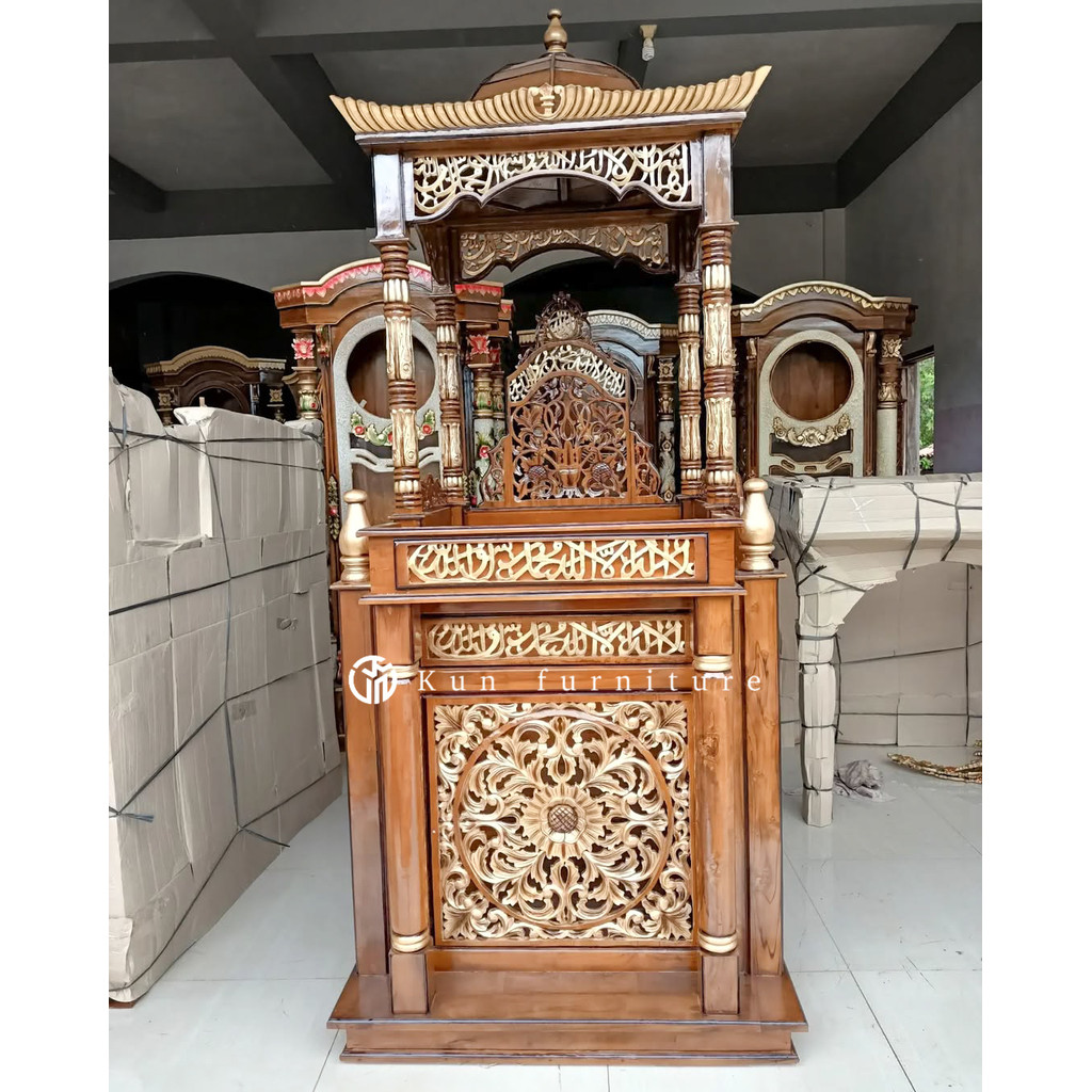 Jual Mimbar Masjid Pilar Kayu Jati Ukir Jepara Mimbar Masjid Kubah ...