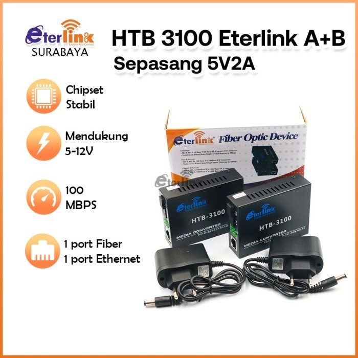 Jual Sepasang HTB-3100 Fiber Optic Media Konverter Single Mode dengan 5V 2A EU Adaptor | Shopee ...
