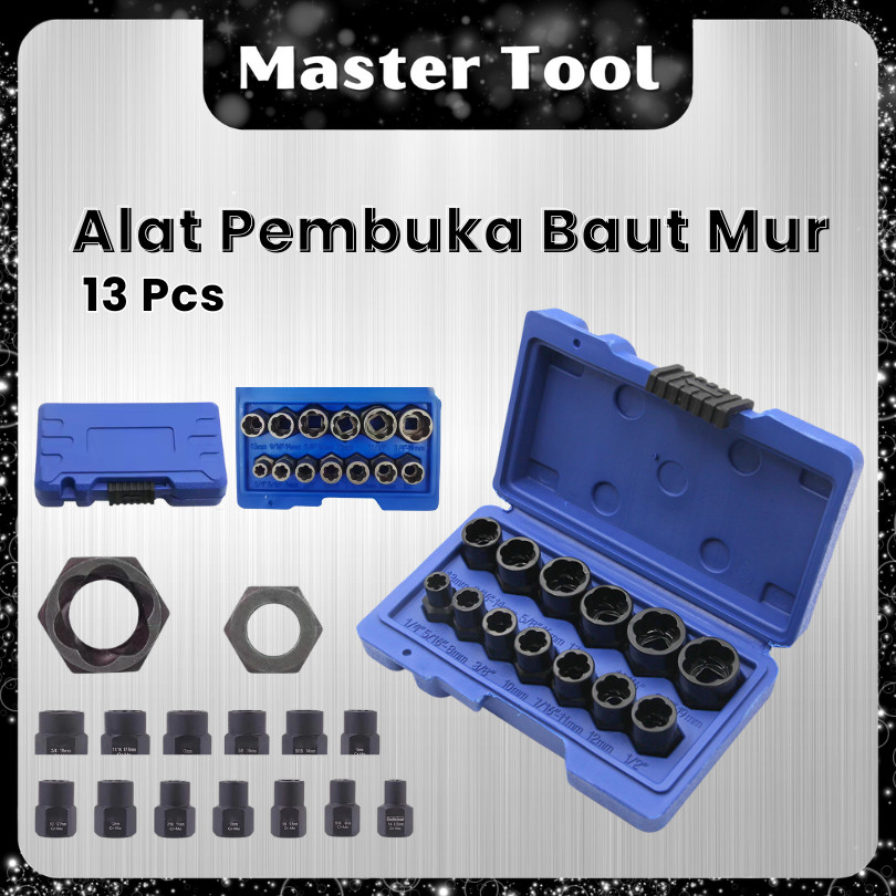 Jual Master Tool ⭐Garansi 1 Tahun⭐ 13 PCS Alat Pembuka Baut Mur Hex Rusak 9mm-19mm 13pcs 3/8 ...