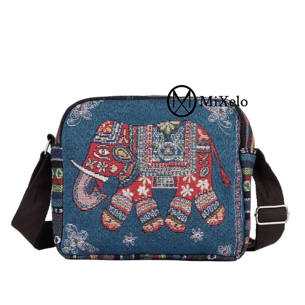 Jual Tas selempang kanvas tenun motif 2 sisi tas thailand gambar gajah ...