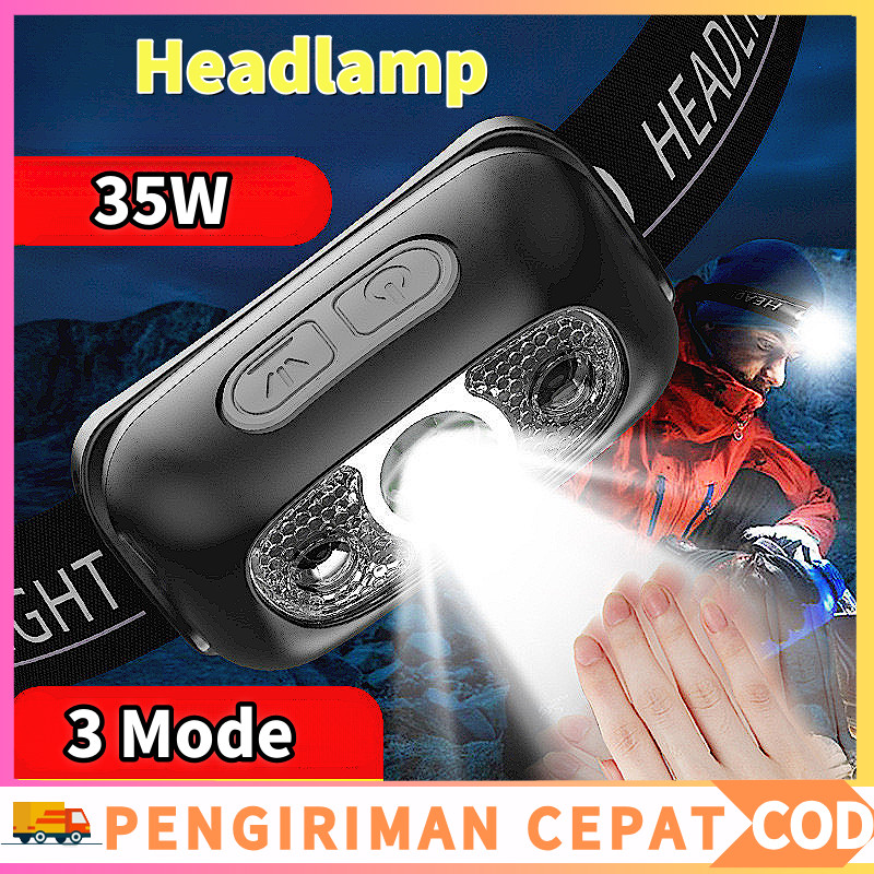 Jual 【COD】Senter LED Kepala MINI COB 35W/ Headlamp LED Rechargeable ...
