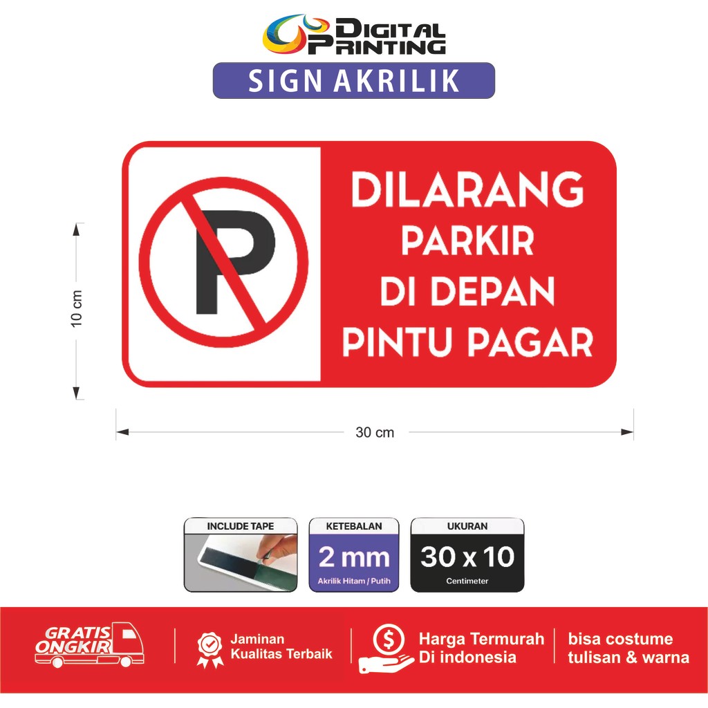 Jual Signage Acrylicdi larang parkir di depan pintu pagar | Shopee ...