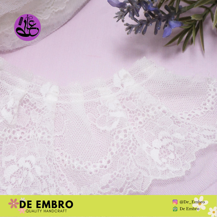 Jual Renda Brokat Flower White Lace ruffle Renda Brokat Tile Double ...