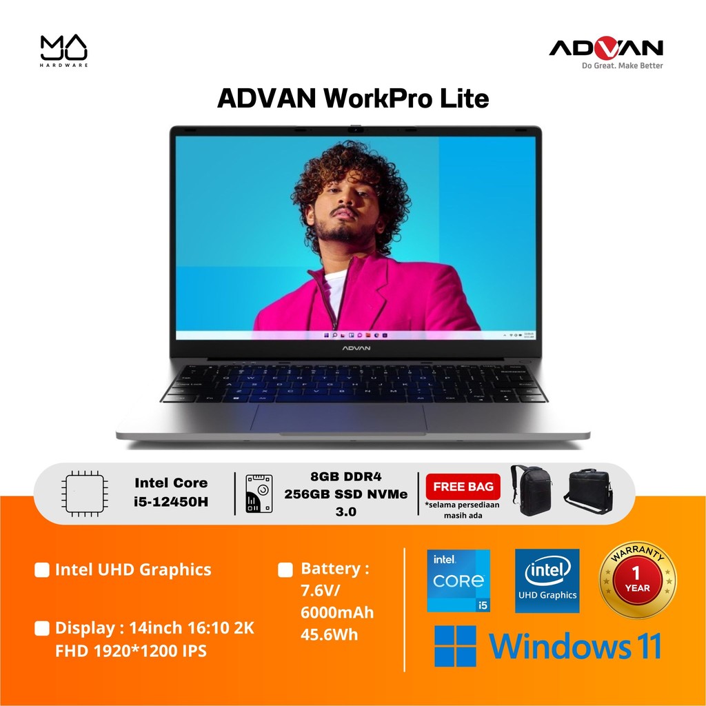 Jual Laptop Advan WorkPro Lite Intel Core i5-12450H 8GB SSD 256GB ...