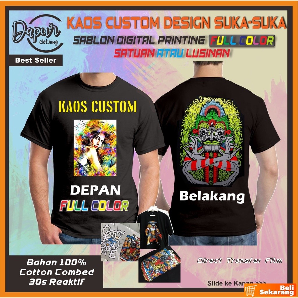 Jual KAOS CUSTOM SABLON SATUAN DEPAN BELAKANG | DESIGN BEBAS BISA FAMILY COUPLE , FULL COLOR ...