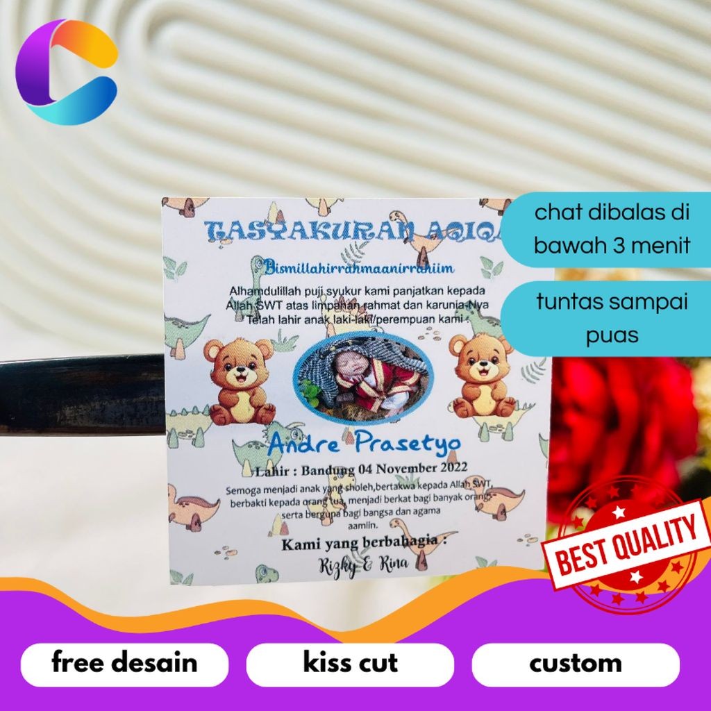 Jual Cetak INC 5-8 Sticker Sykuran Tasyakuran Aqiqah Bayi Stiker Acara ...