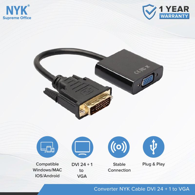 Jual Converter dvi 24+1 to vga aktif - dvi-d to vga active converter cable | Shopee Indonesia