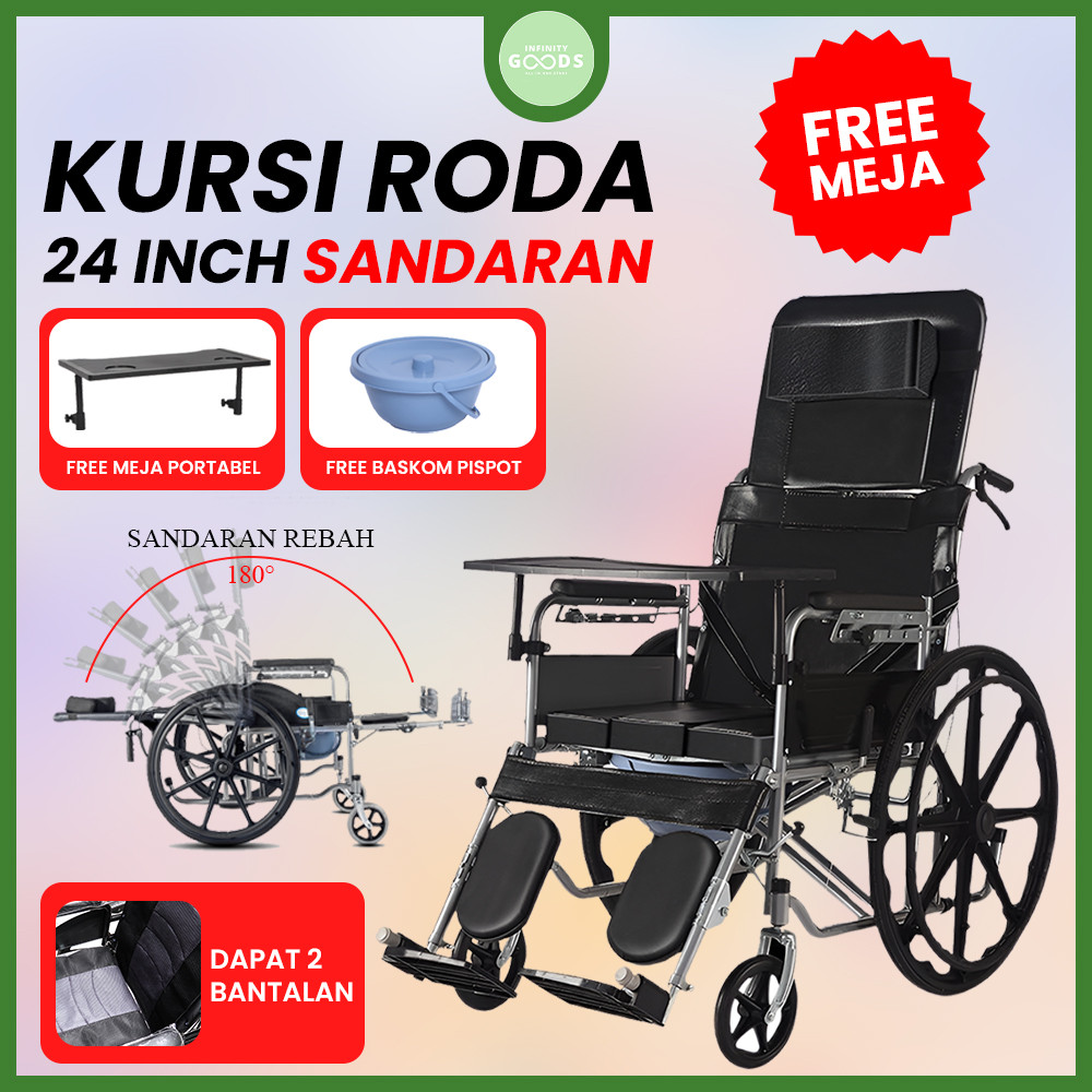 Jual INF Kursi Roda Hidrolik EBOX 24 Inch, Sandaran Rebah 180° + Meja ...