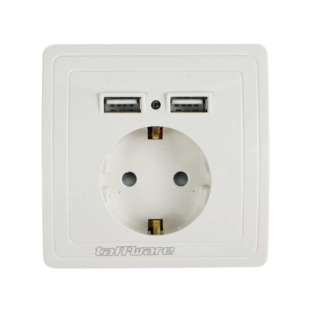 Jual Stop Kontak Dinding EU Plug dengan 2 USB Port Taffware | Shopee Indonesia