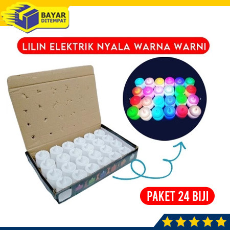 Jual [Paket 24 Biji] Lilin Mini Elektrik Led Nyala Warna Warni Berkedip ...