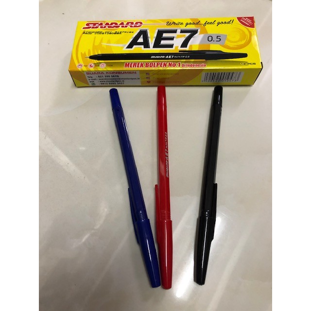 Jual Pulpen / Pena Standard AE7 0.5mm Hitam/Biru/Merah | Shopee Indonesia