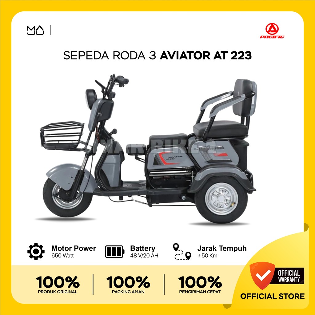 Jual Sepeda Listrik Roda Tiga Aviator AT 230 E-Bike 800 Watt By Pacific ...