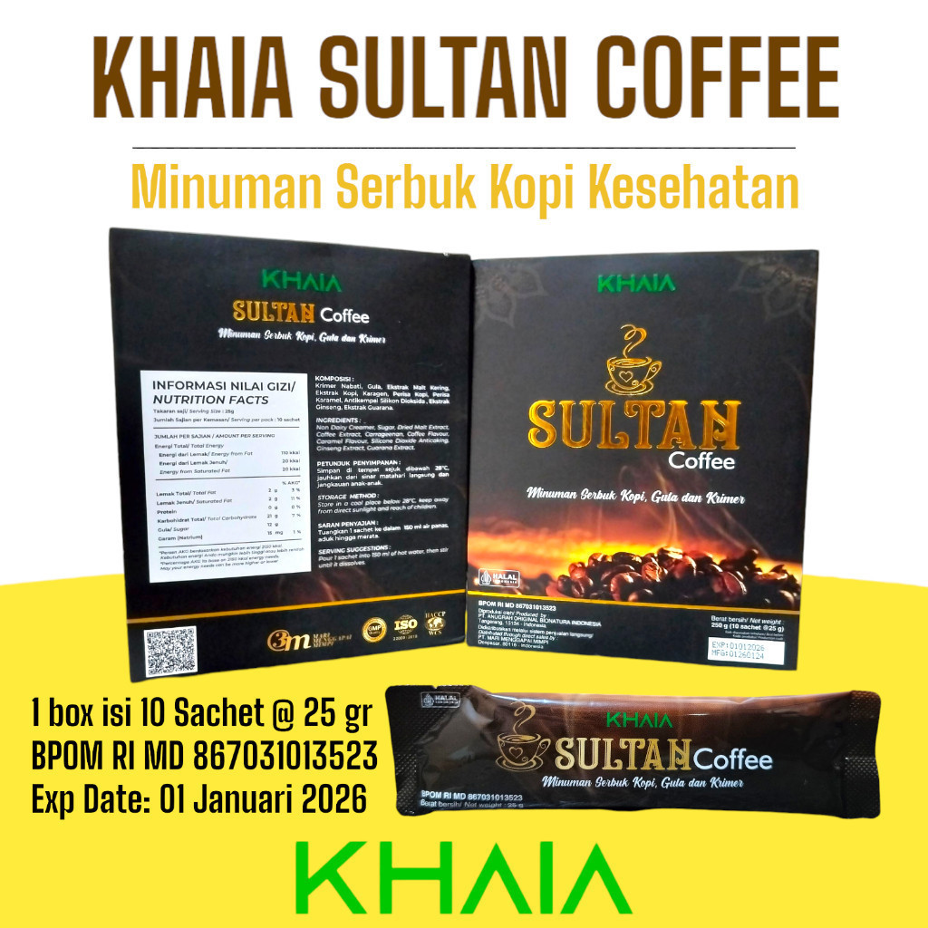 Jual SULTAN COFFEE KHAIA 1 BOX ISI 10 SACHET ORIGINAL KHAIA DISTRIBUTOR ...