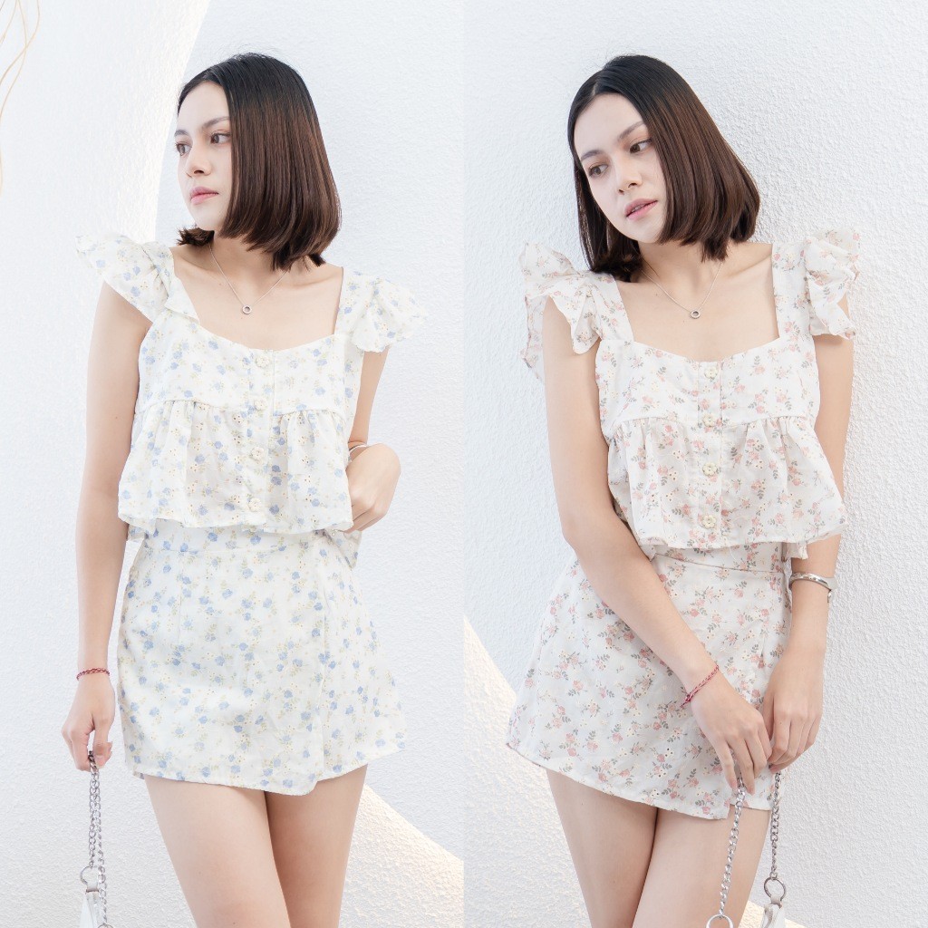 Jual [GURLBUCKET] Cagari Set / Top / Atasan / Mini Skort / Rok Celana / Set Cotton Embroidery ...