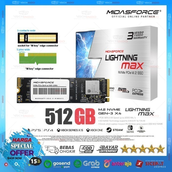 Jual SSD NVMe M2 512GB Midas Force Lightning Max - SSD NVME M.2 2280 ...