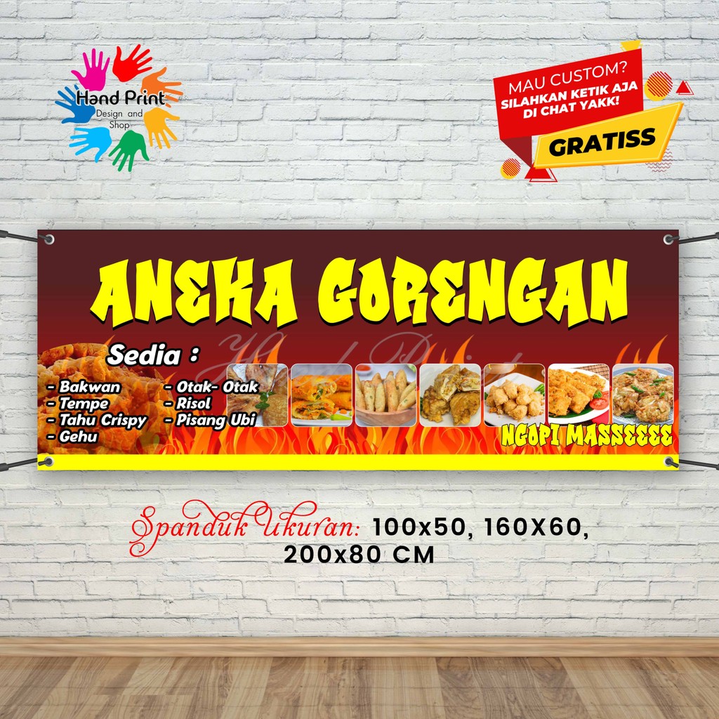 Jual Cetak Spanduk Banner Aneka Gorengan Merah MMT Spanduk Custom ...