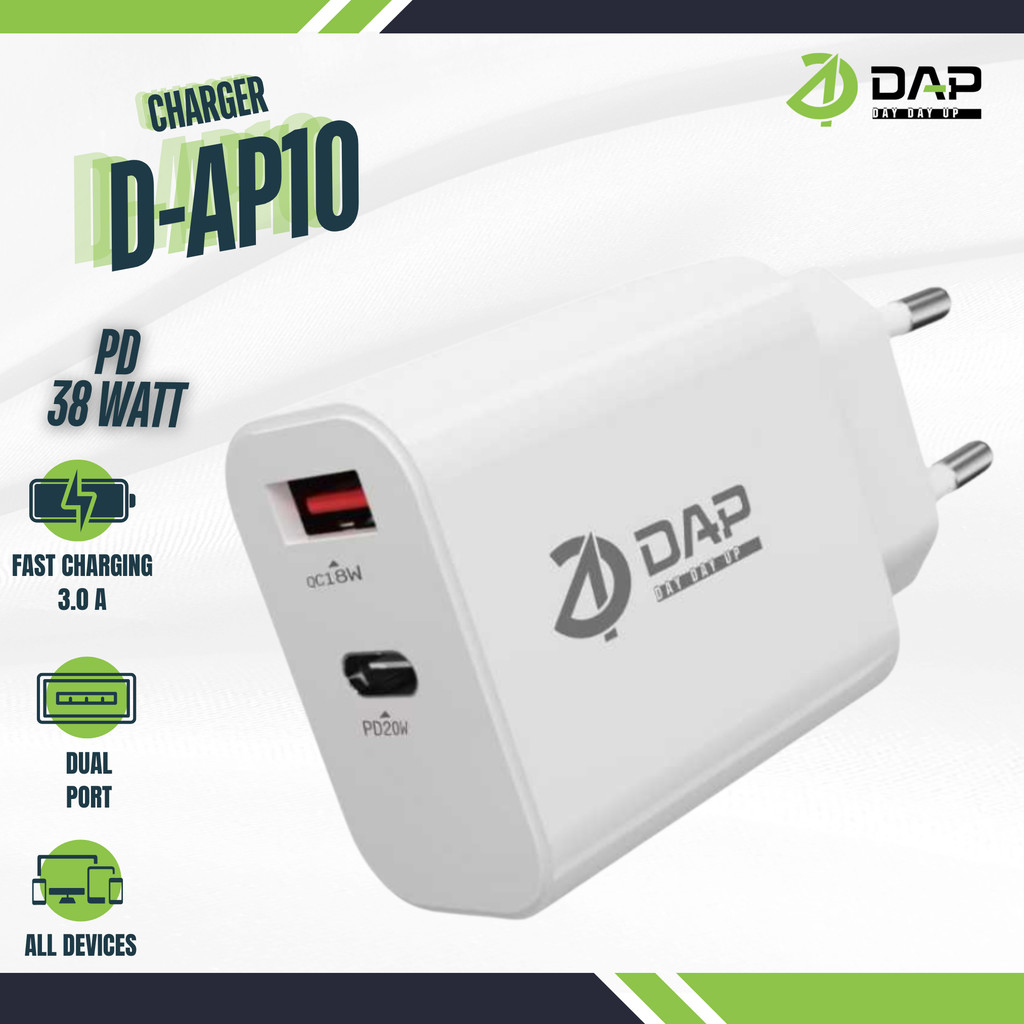 Jual DAP D-AP10 Charger PD 38 Watt 3.0 A Dual Port USB and Type C Fast ...