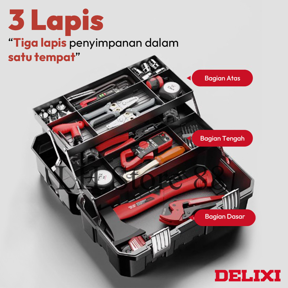 Jual DELIXI Tool Box Lipat 3 Susun Bahan PP ukuran 17 dan 21 inch ~ LHS ...