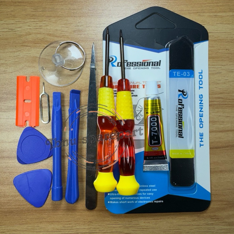 Jual OBENG Set HP 10 IN 1 + LEM T7000 3ML + Alat Pembuka / Pencungil LCD Touchscreen TE-03 ...