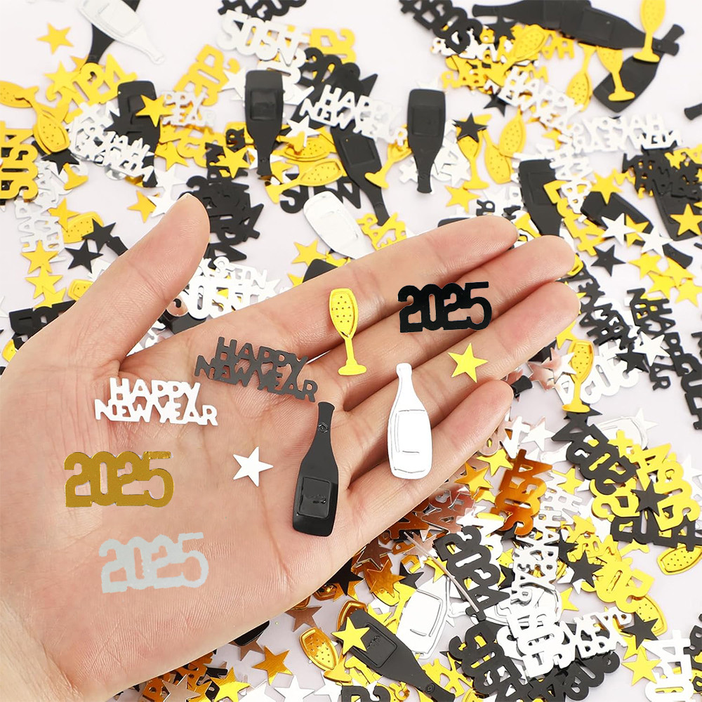 Jual 2025 New Years Confetti New Year Eve Party Black Gold Silver ...
