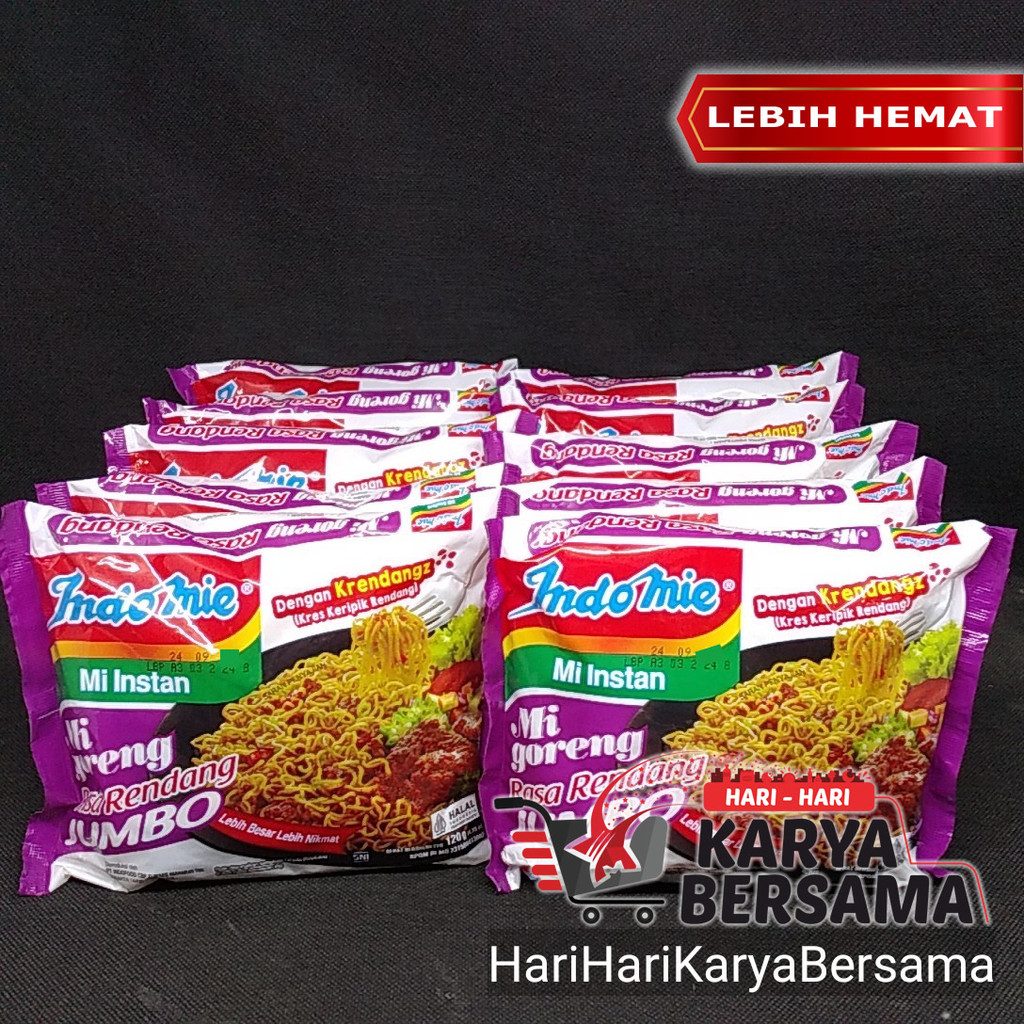 Jual INDOMIE MI INSTAN GORENG JUMBO RASA RENDANG PACK 10 BUNGKUS X ...