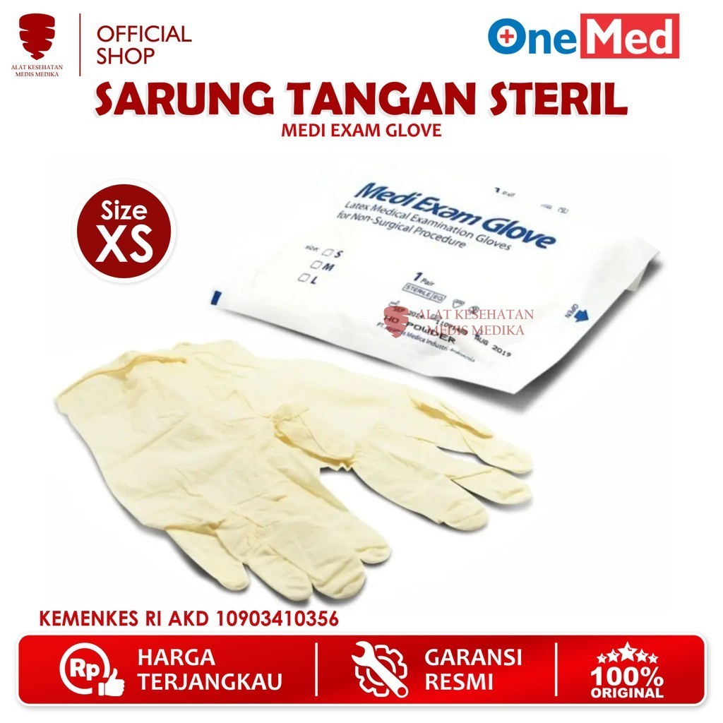 Jual Onemed Sarung Tangan Medi Exam Glove Sterile Ukuran XS Medis Latex ...