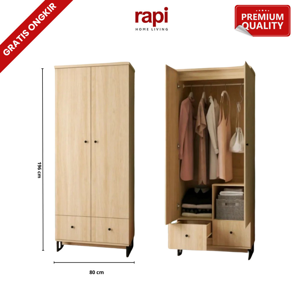 Jual RAPI Lemari Pakaian 2 Pintu / Wardrobe Rak Baju / Lemari Baju ...