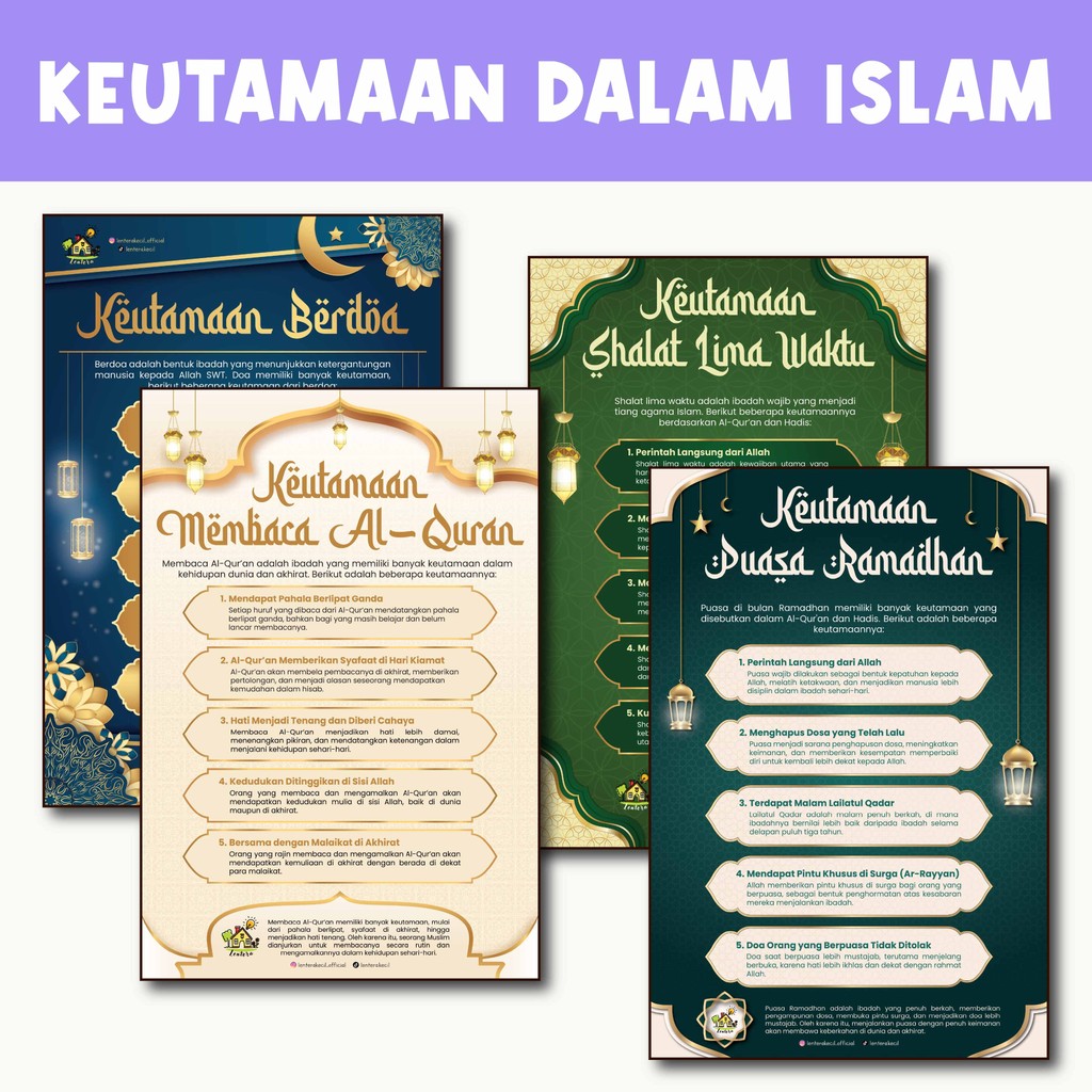 Jual Poster Edukasi islami KEUTAMAAN DALAM ISLAM Sholat 5 Waktu, Berdoa ...