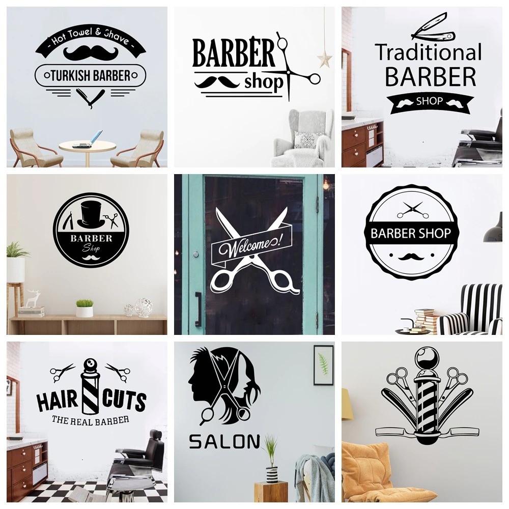 Jual Stiker Dinding Barber Shop Salon Potong Cukur Rambut Vinyl Custom ...