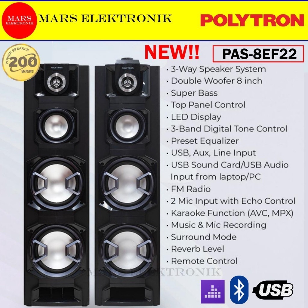 Jual SPEAKER ACTIVE POLYTRON PAS 8E22 / PAS-8EF22 NEW - BIG DOUBLE ...