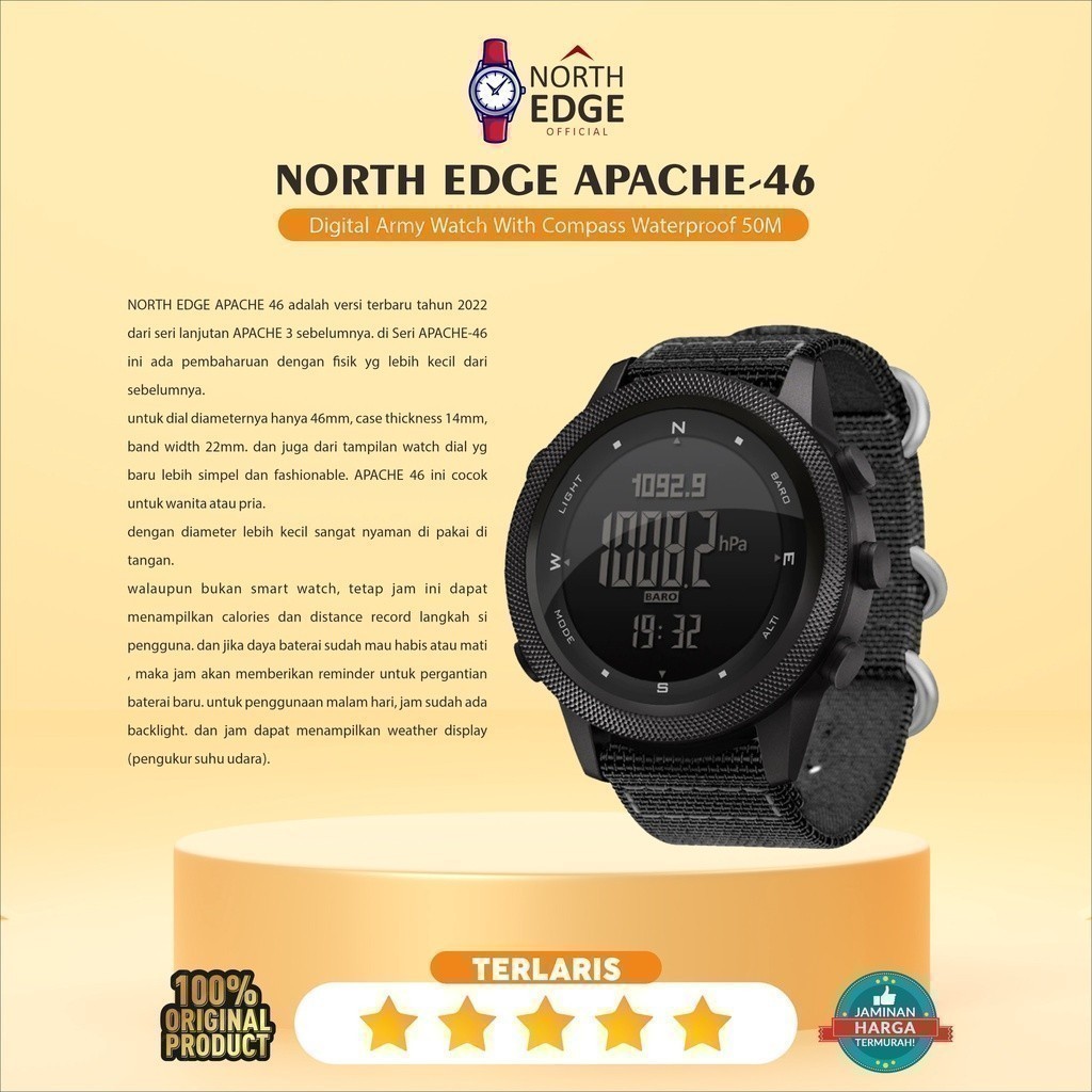 Jual NORTH EDGE APACHE-46 Digital Army Watch With Compass Waterproof 50M | Shopee Indonesia