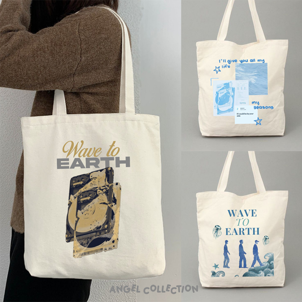 Jual ENJEL Tas Tote Bag 100% Kanvas Wave To Earth Band Indie Rock ...