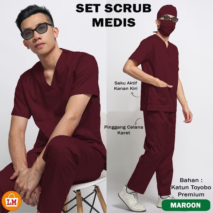 Jual LPM 36380 Set Baju Jaga Medis Pria Setelan Seragam Scrub Perawat ...