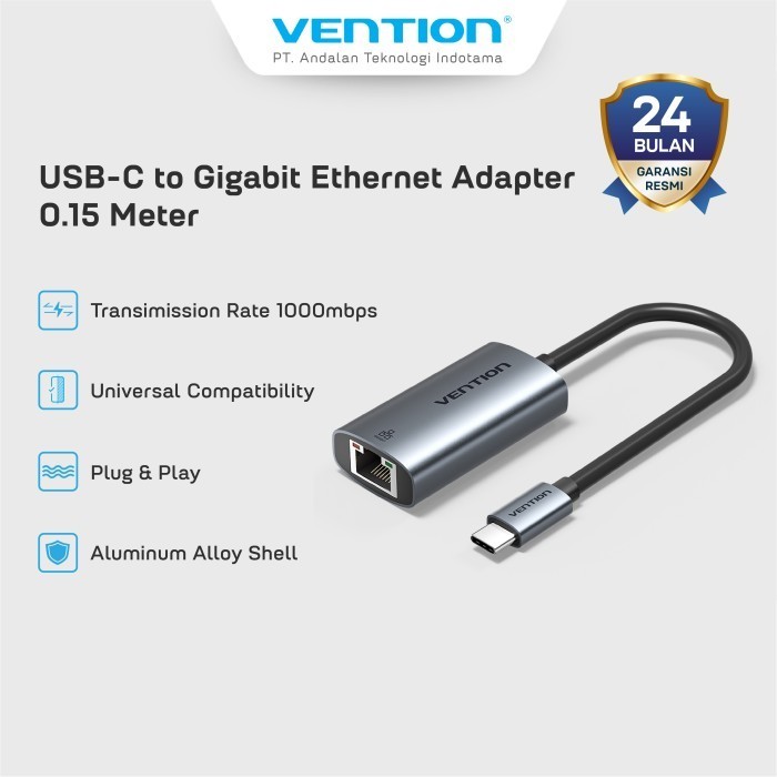 Jual Vention USB Type C to RJ45 Gigabit Ethernet Adapter 10/100 ...