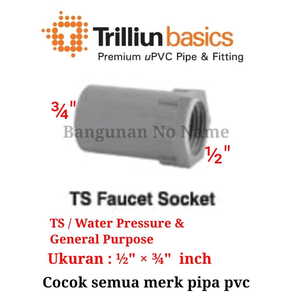 Jual SOK DRAT DALAM PIPA PVC 1/2'' X 3/4'' INCH FAUCET SOCKET PIPA PVC ...