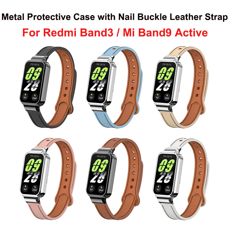 Jual Strap Xiaomi Smart Band 9 Active Leather Strap 2 in 1 Metal Case + Strap Xiaomi Band 9 ...