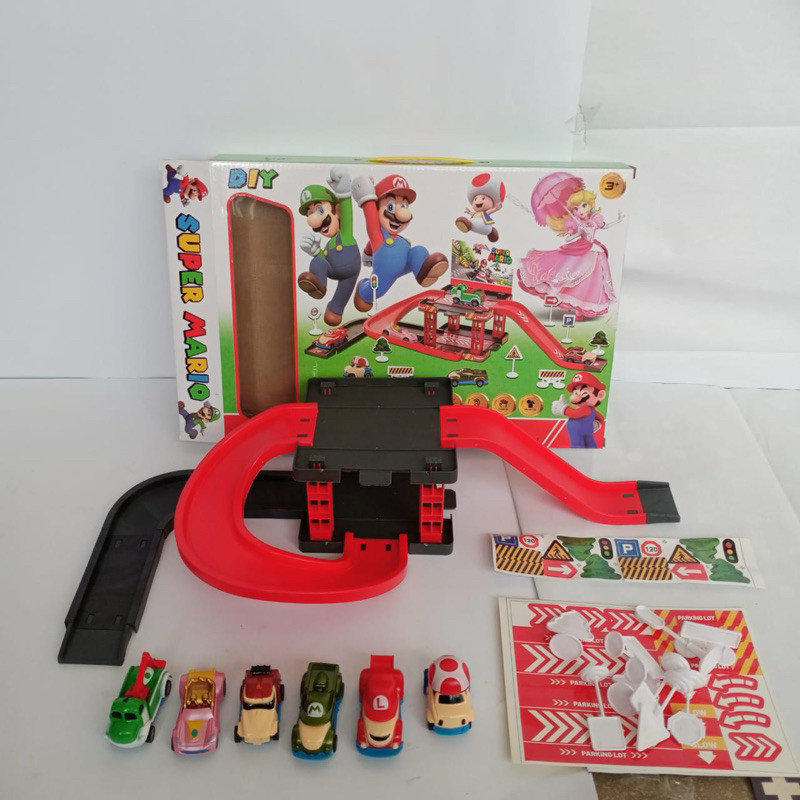 Jual Car track set Toy mario bross Luigi Peach car pull back track ...