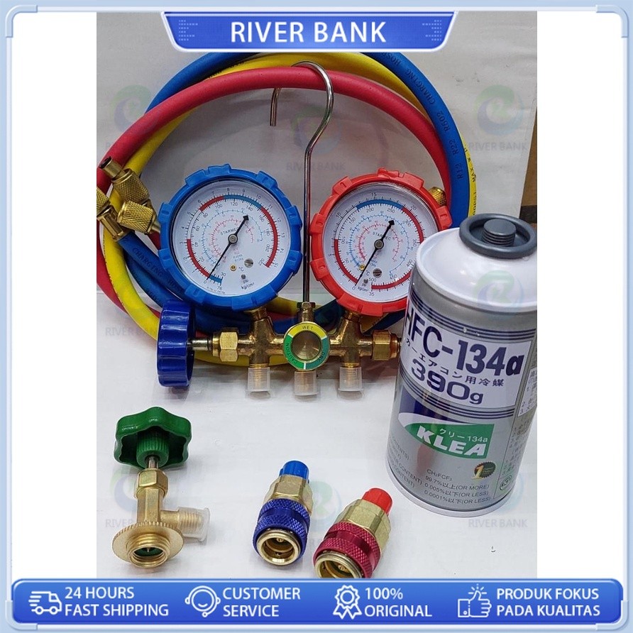 Jual Paket komplit isi AC mobil R134a double manifold Manifold Double R22 R134 R404 R32 AC ...