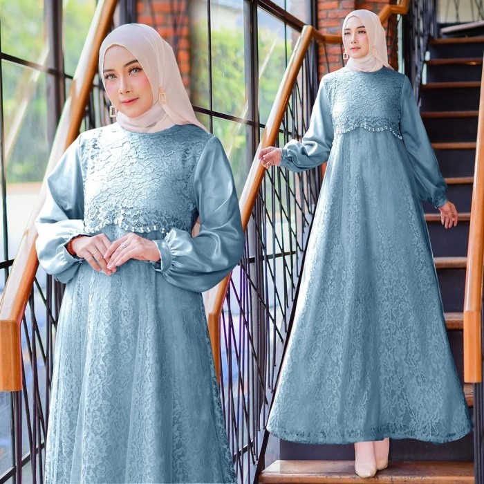 Jual QUEEN - GAMIS BAJU DRESS FULL BRUKAT IMPORT SERAGAMAN BIRU - TELUR ...