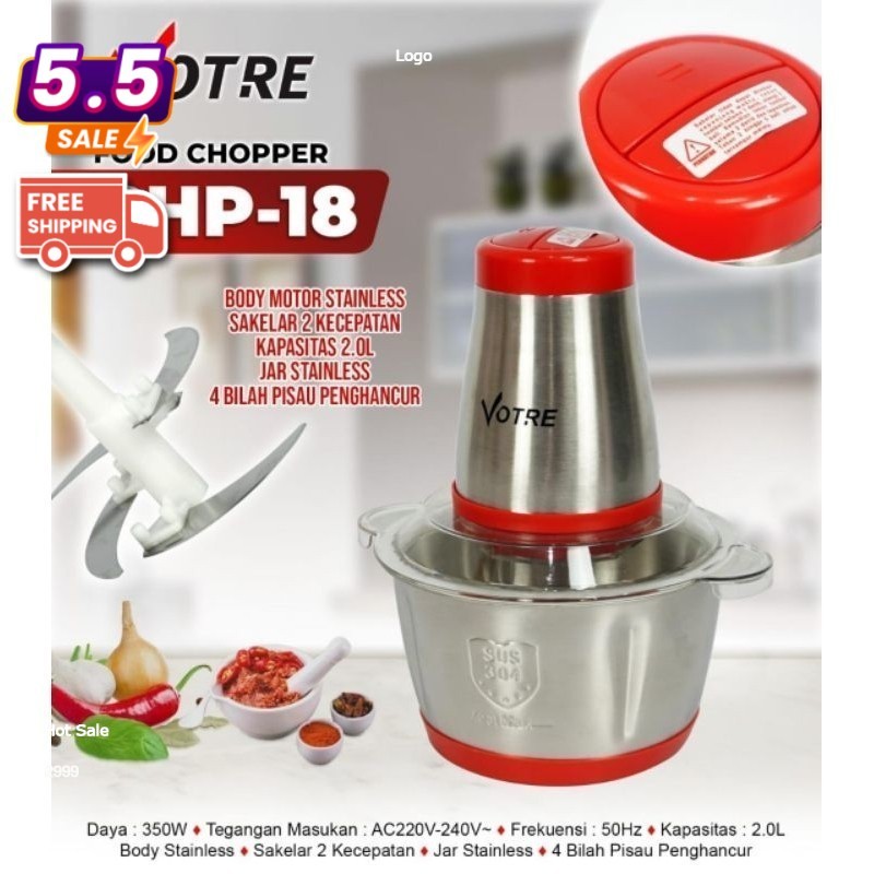 Jual Food Chopper CHP-18 Votre kapasitas 2 Liter body stainless ...
