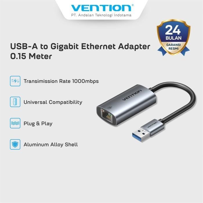 Jual Vention Adapter USB A to LAN RJ45 Gigabit Ethernet 1000Mbps - CEZ ...
