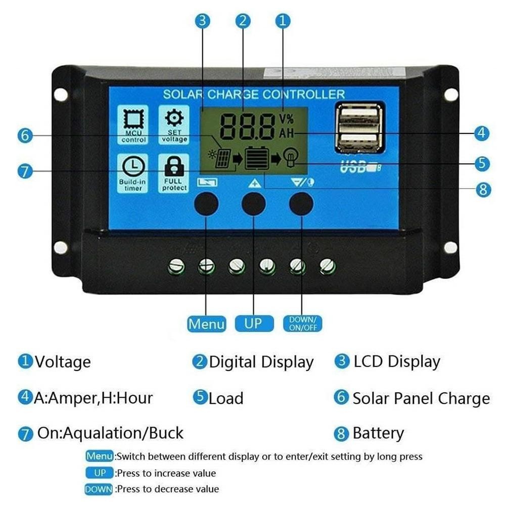 Jual PWM Solar Charge Controller 50A 60A 100A 12V/24V Charger LCD ...
