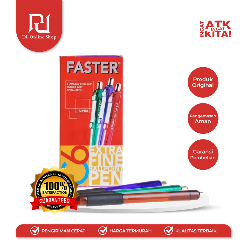 Jual FASTER PULPEN BALLPOIN/ BALL PEN C6 FINE (1LSN/ 12PCS) | Shopee ...