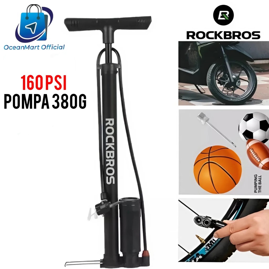 Jual Pompa Sepeda Bola Air Pump 160 PSI Road Bike Mtb ROCKBROS 380G ...