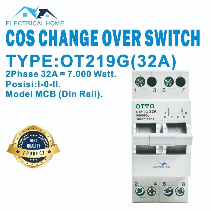Jual COS Change Over Switch Ohm Saklar Model MCB Din Rail 2Phase 32A ...