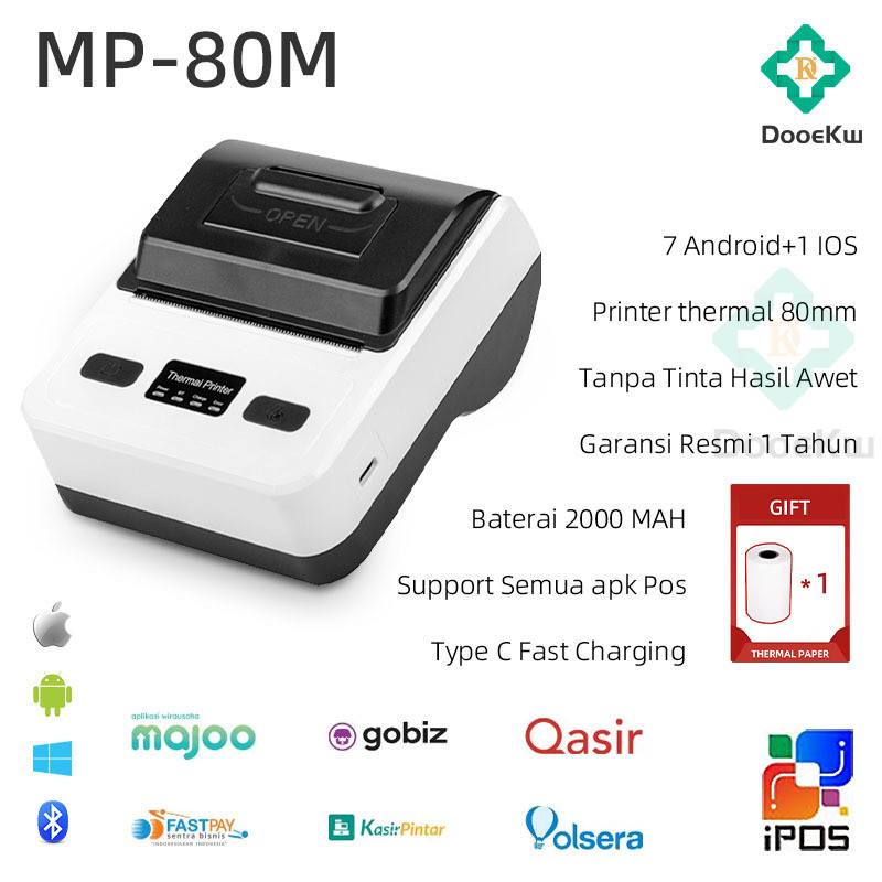 Jual Printer Resi 80MM mobile thermal receipt printer 3 inch Bluetooth ...