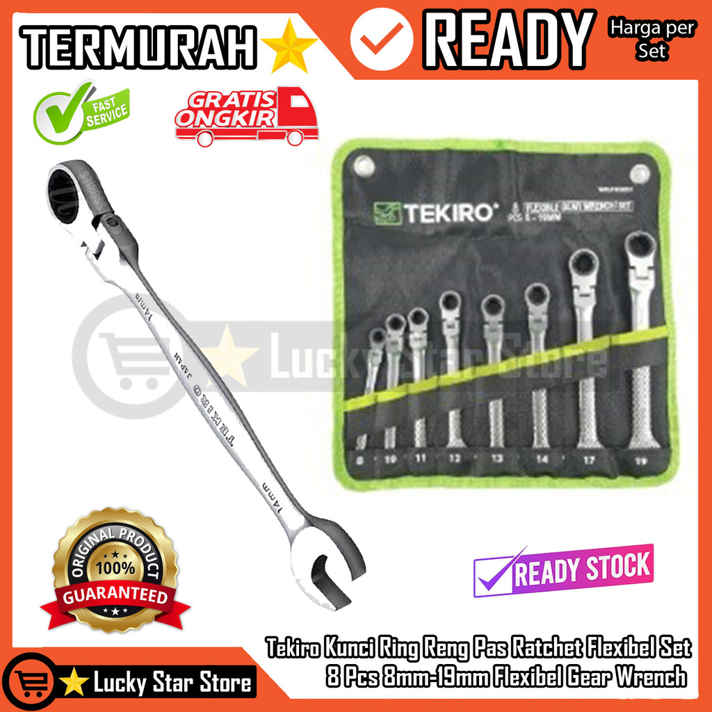 Jual Tekiro Kunci Ring Pas Ratchet Flexibel Set 8 pcs Combination ...